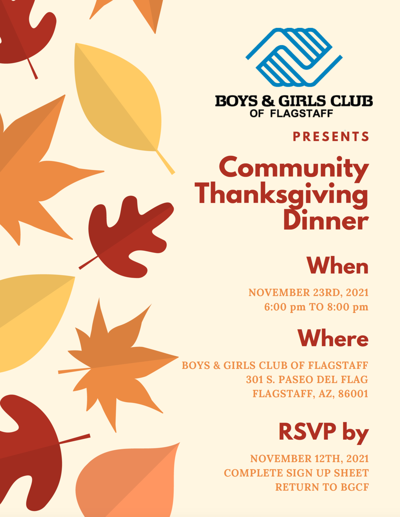 FREE Community Thanksgiving Dinner - Boys & Girls Club of Flagstaff